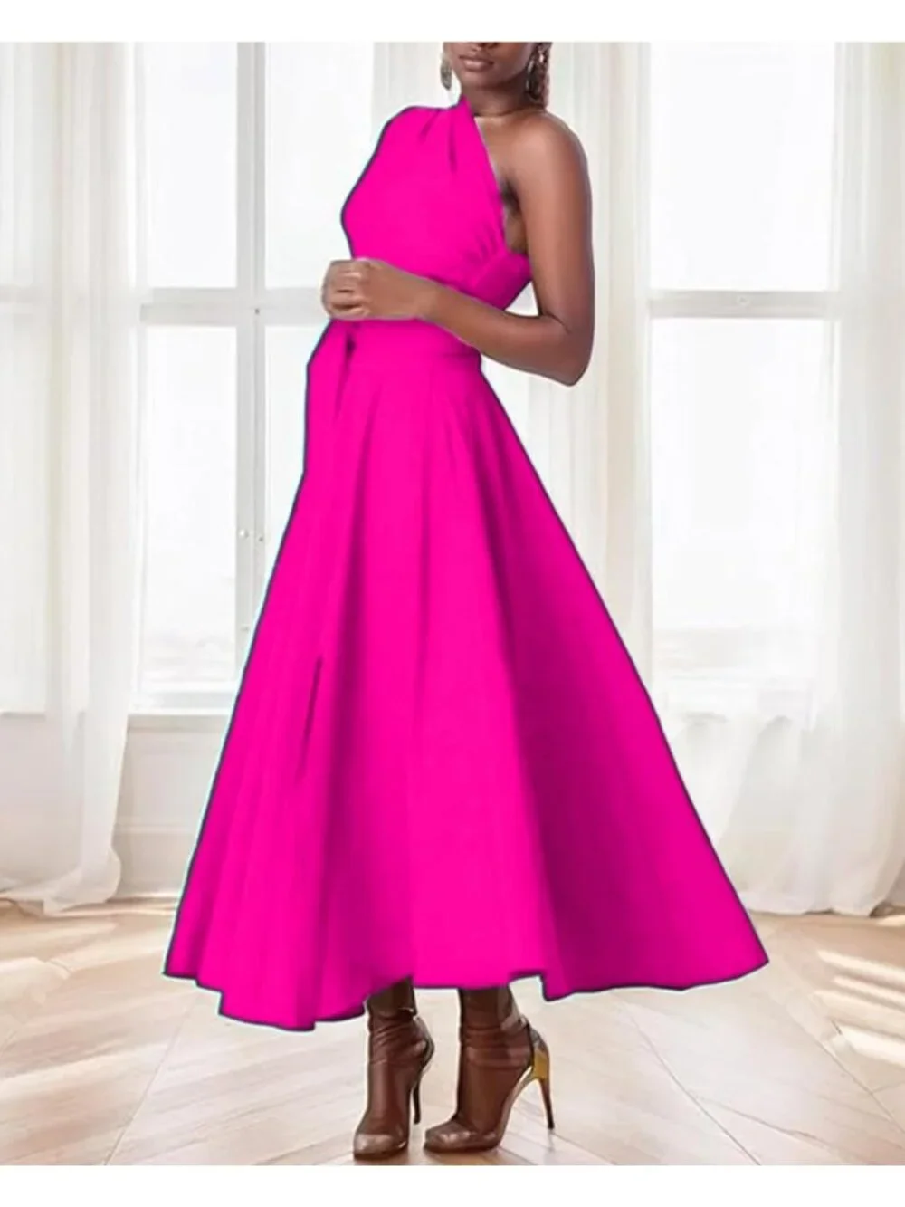 Dresses | Womens One Shoulder Dress Rose Flowy Formal Evening Gowns ...